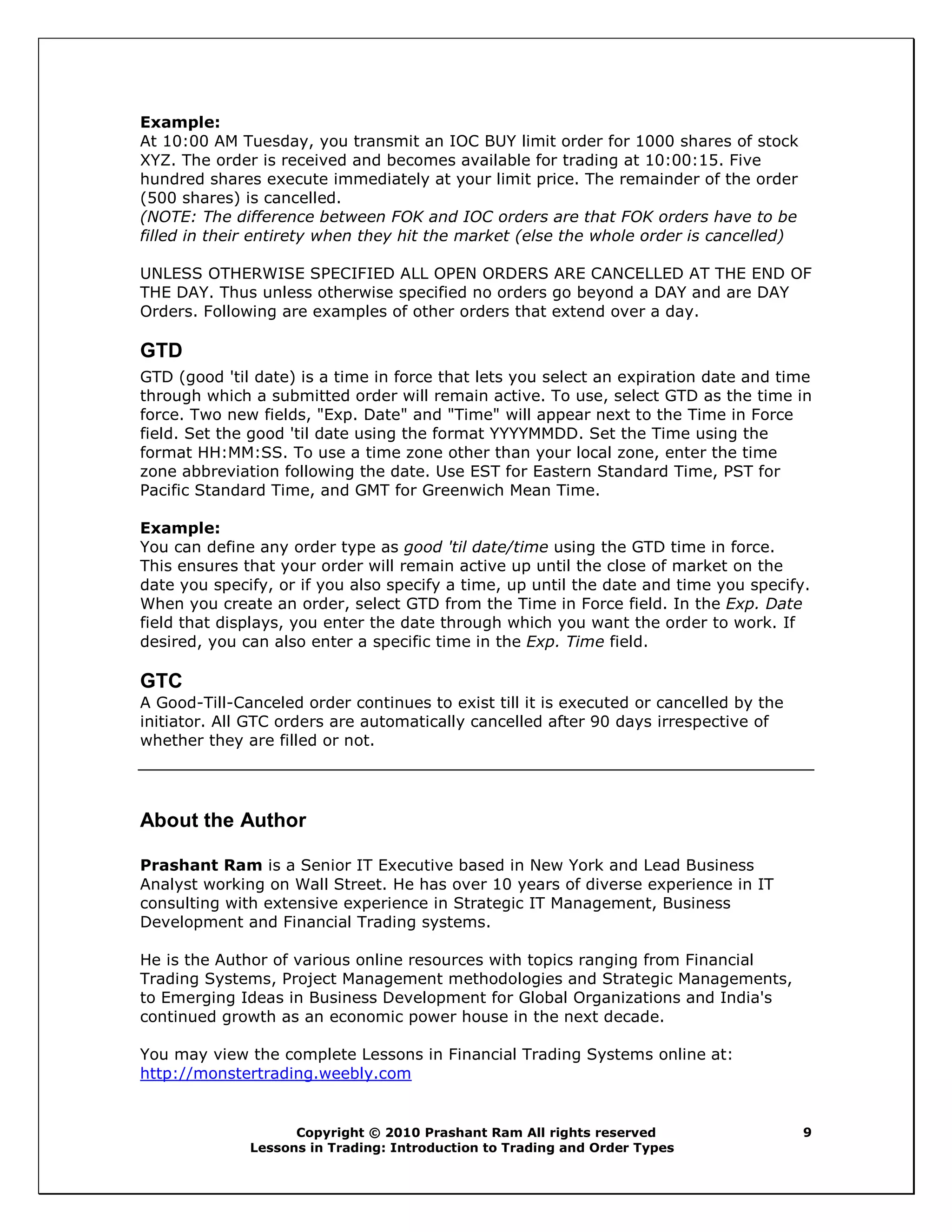 Introduction To Trading And Order Types | PDF