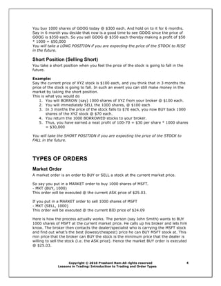 Introduction To Trading And Order Types | PDF