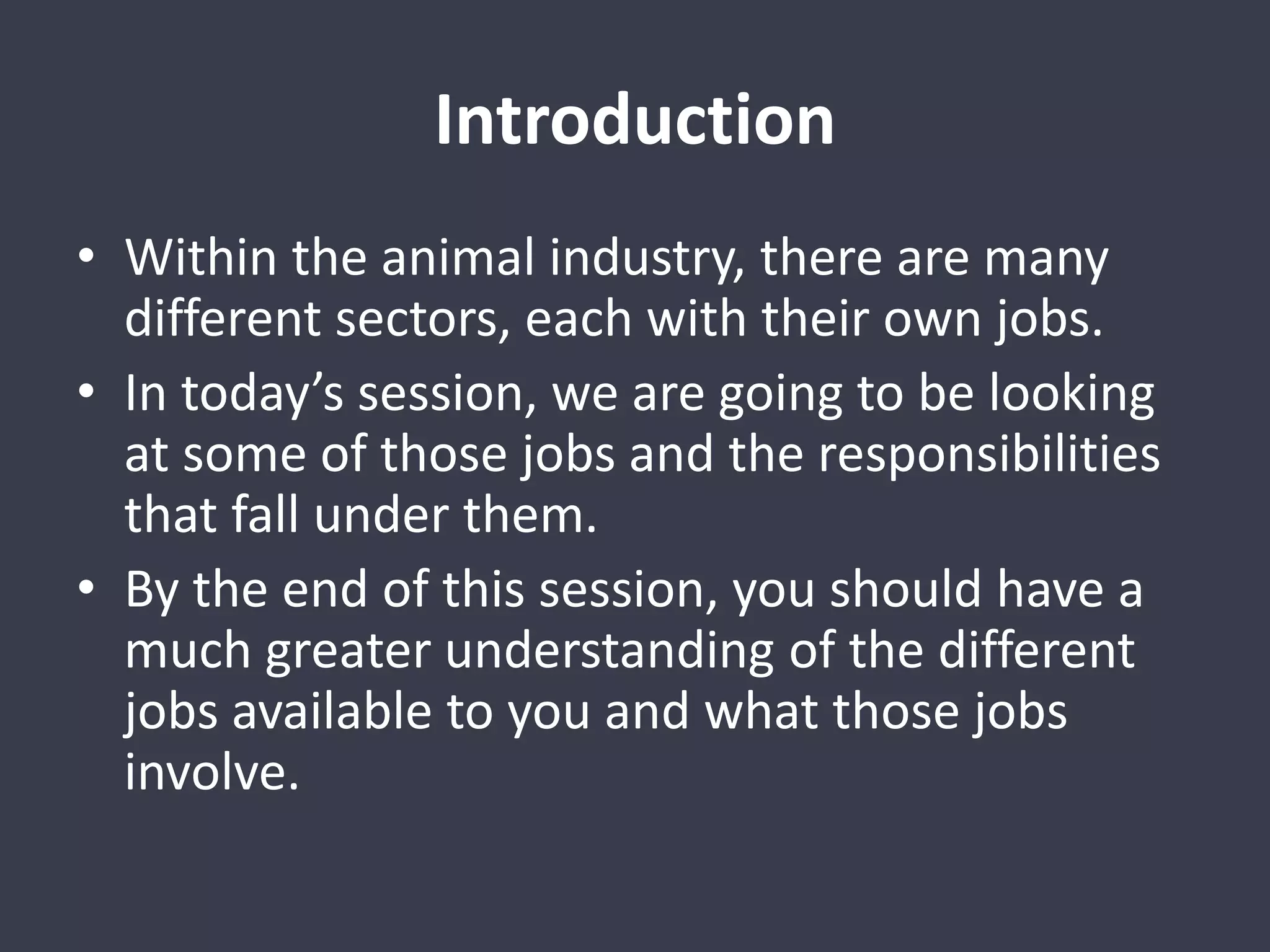 Lesson 2 jobs within the animal industry | PPTX