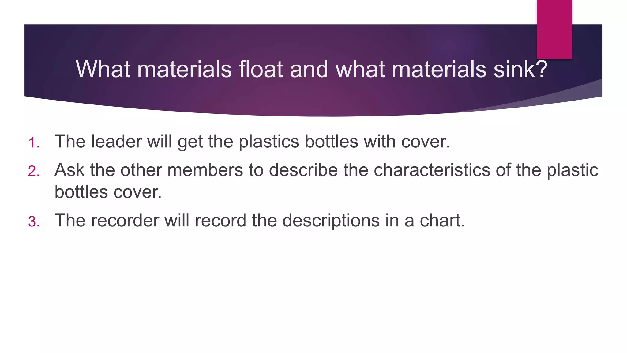 Lesson 2 materials that float or sink | PPTX