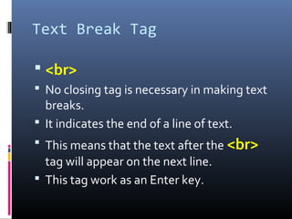 Paragraph, text break and formatting text in MS Frontpage 2003 | PPT ...