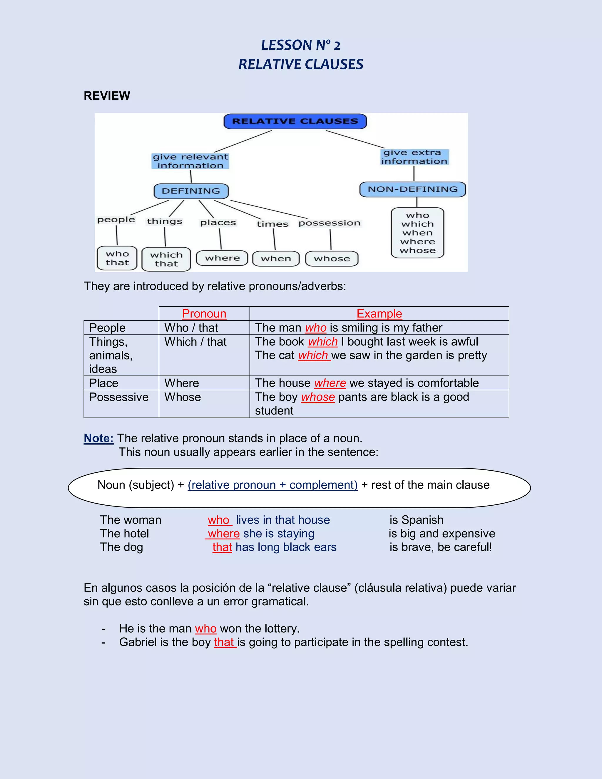 Lesson 2 relative clauses | PDF
