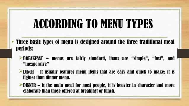 Lesson 2 - Types of Menu and Standardize Menu.pptx | Bars & Restaurants ...