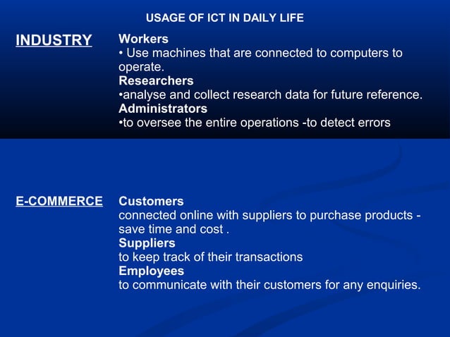 Usage of ict in daily life | PPT