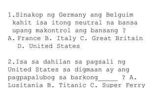 LESSON 2- World War 1.. Unang Digmaang Pandaigdig.. | PPTX