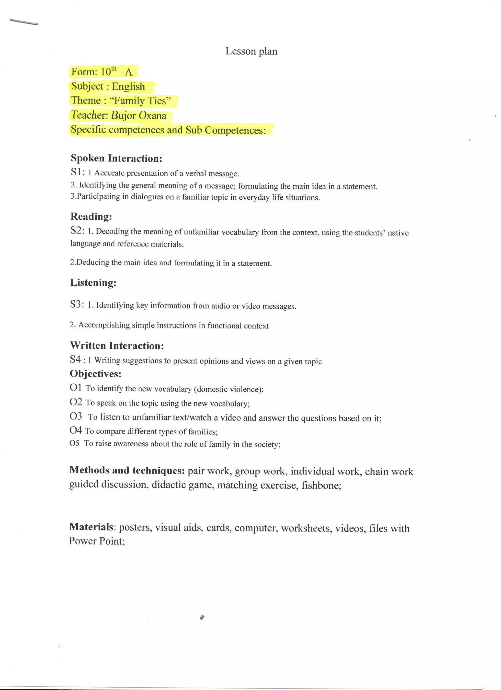 Lesson Plan: Family Ties | PDF