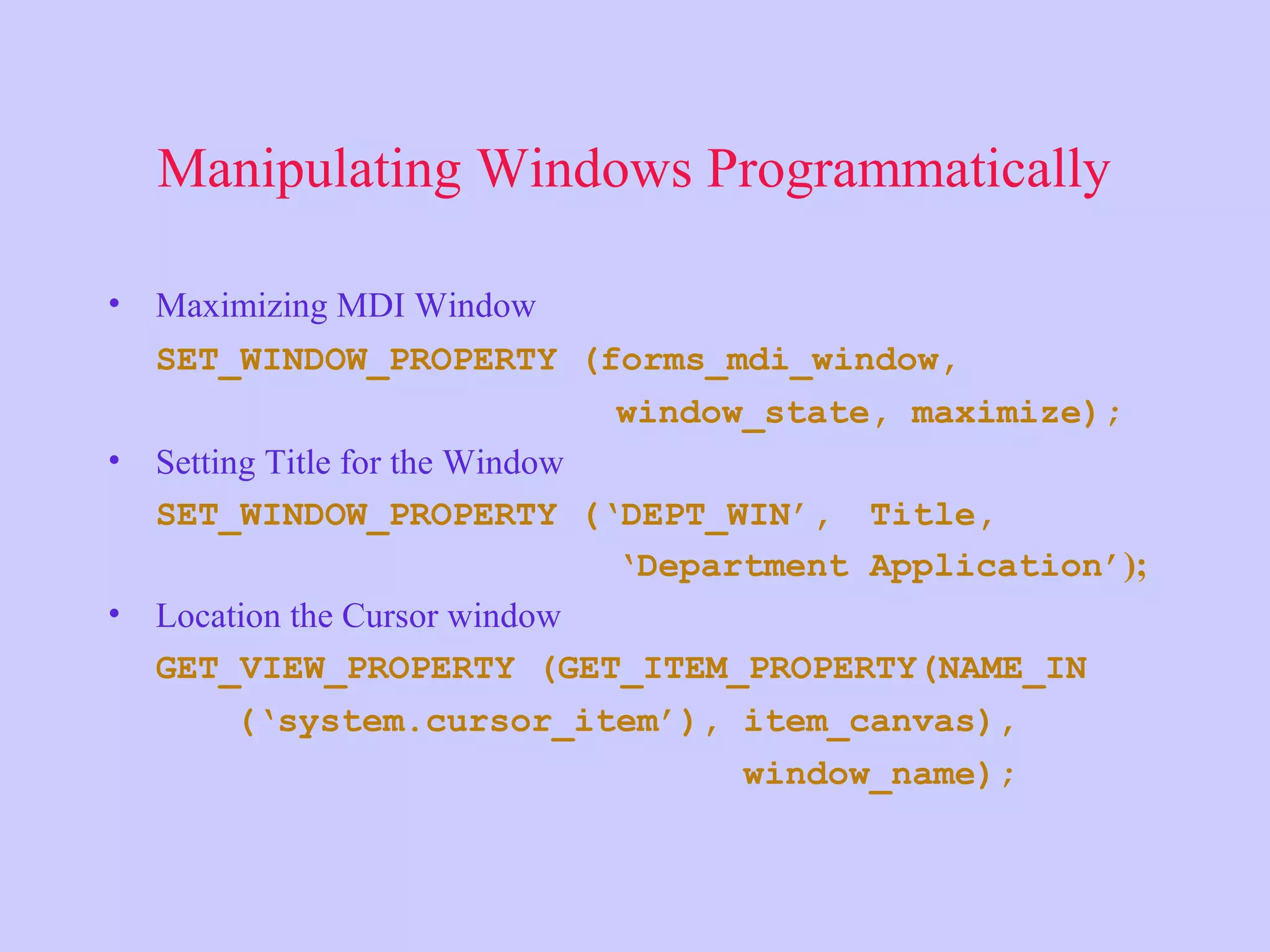 Oracle Forms :Window and Canvases | PPT