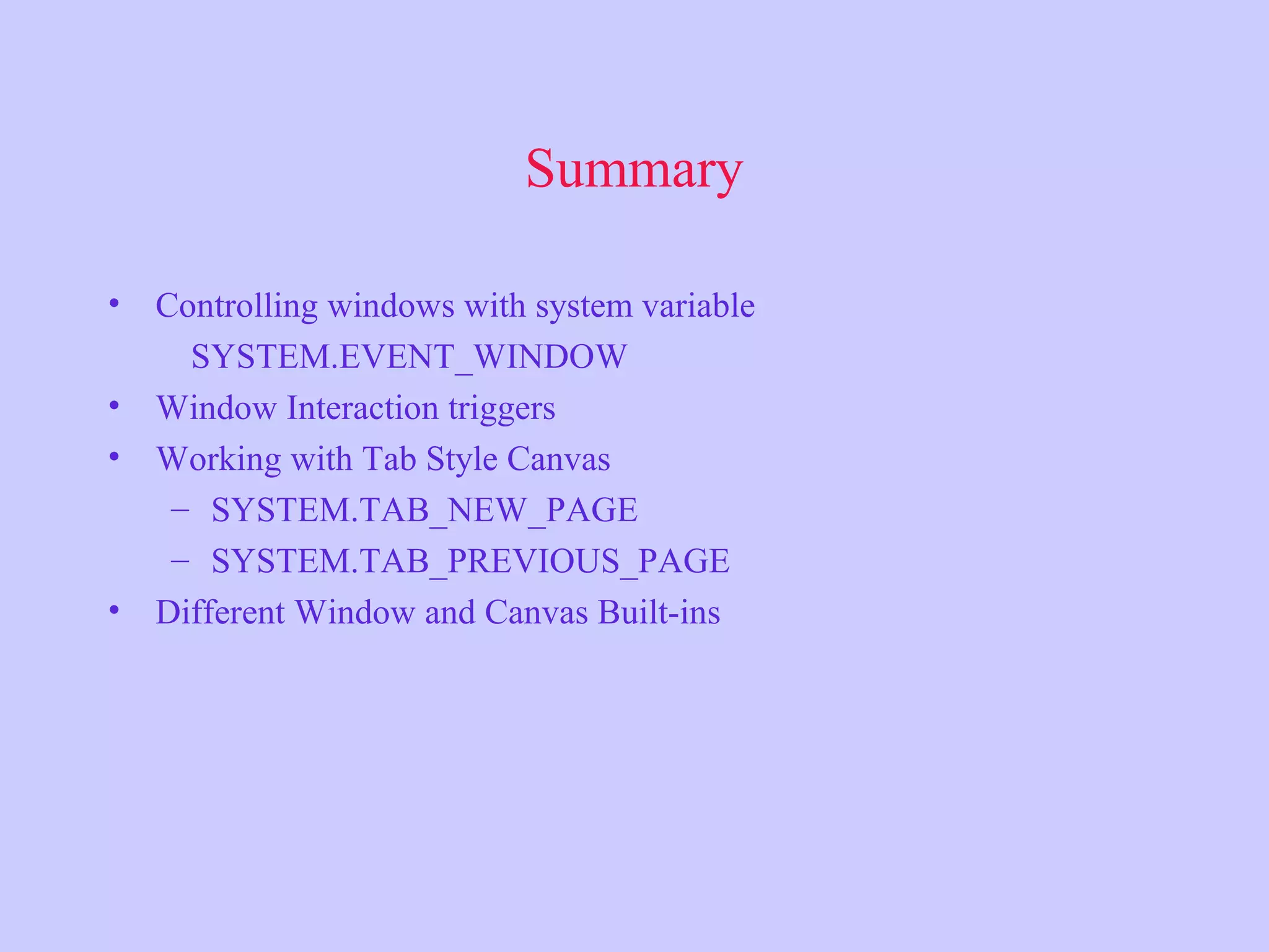 Oracle Forms :Window and Canvases | PPT