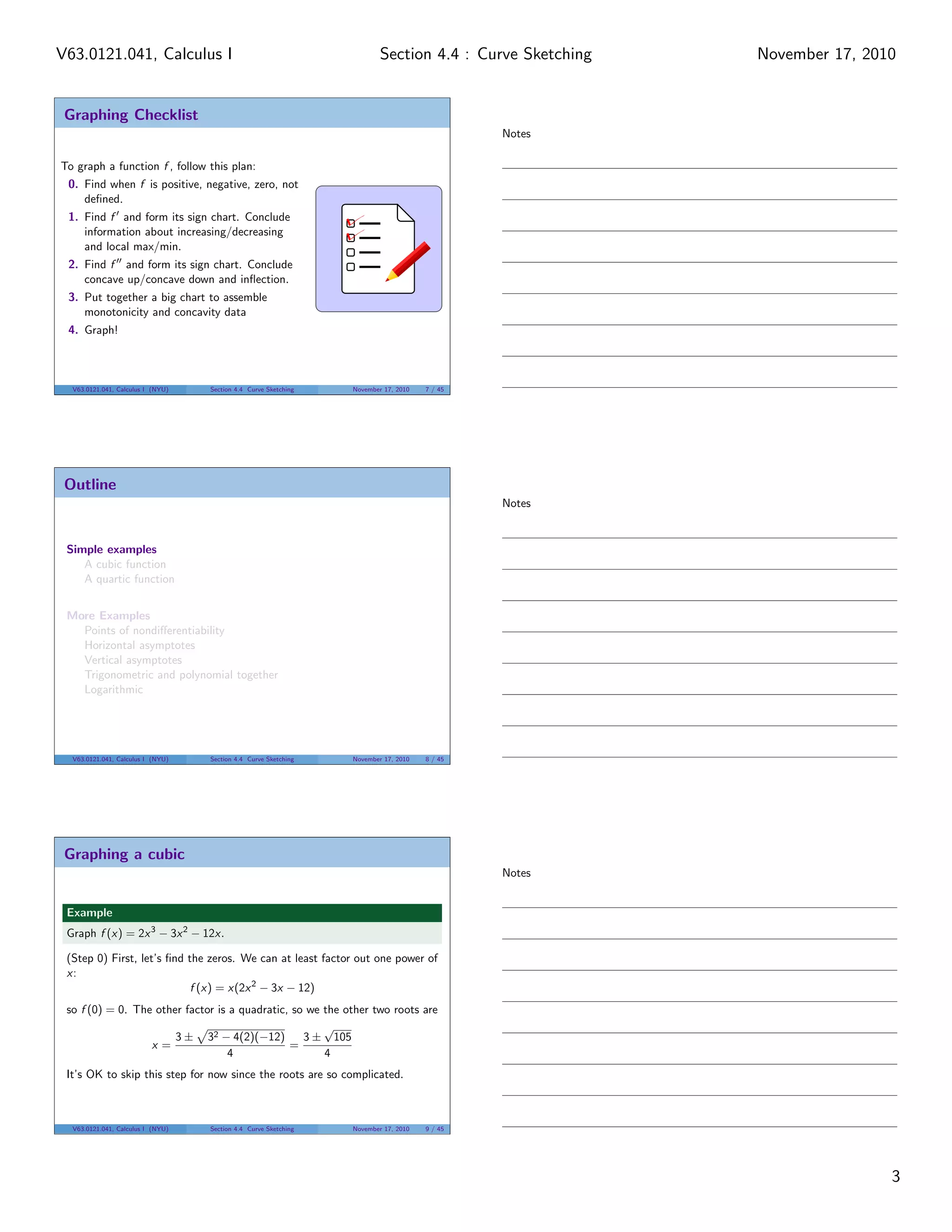 Lesson 21: Curve Sketching (Section 041 handout) | PDF