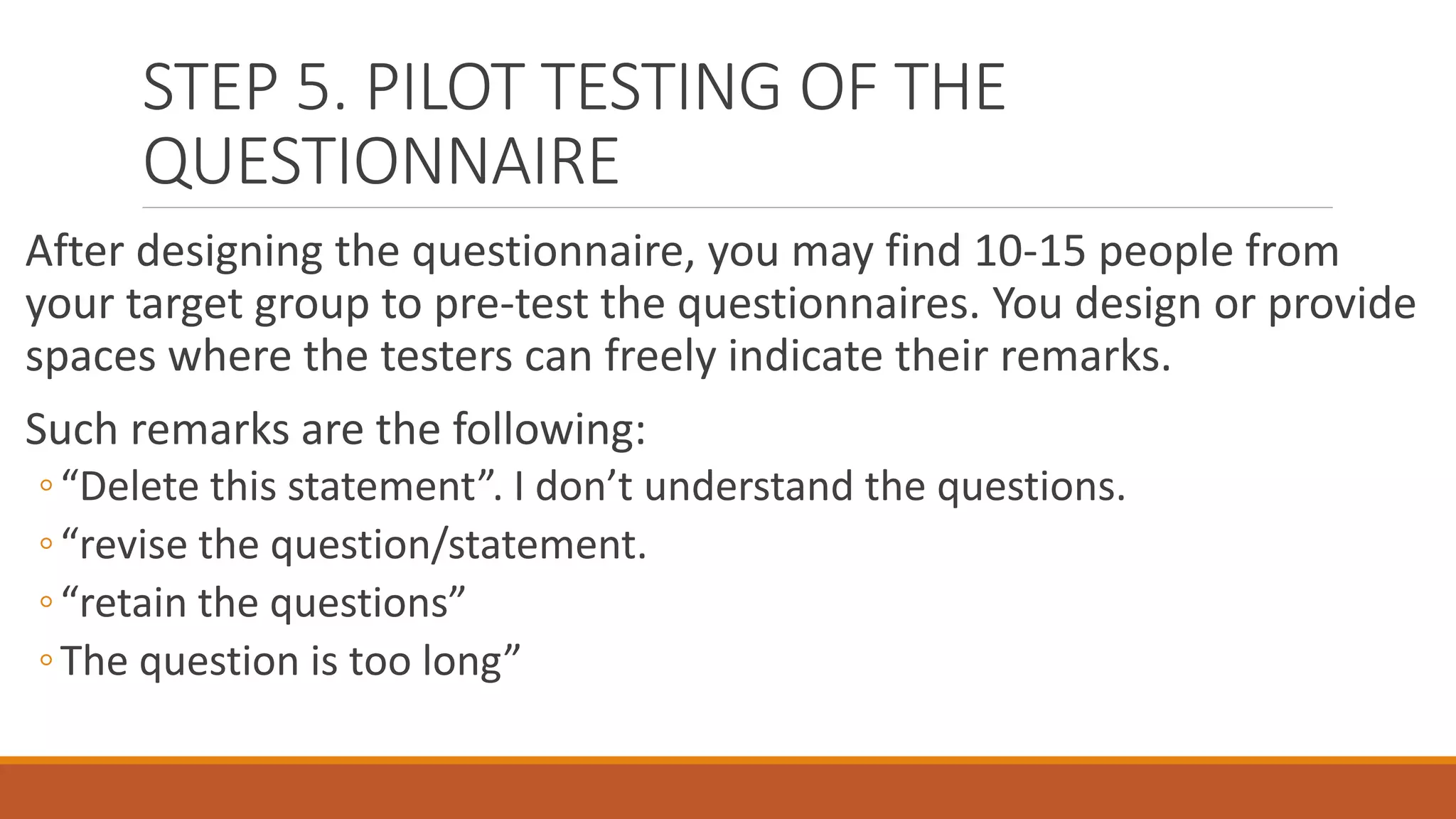 Lesson 21 designing the questionaire and establishing validity and ...