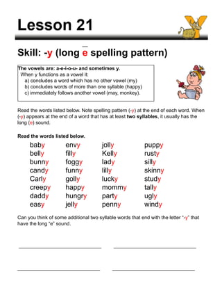 Lesson 21 vowel pattern ( y) | PDF