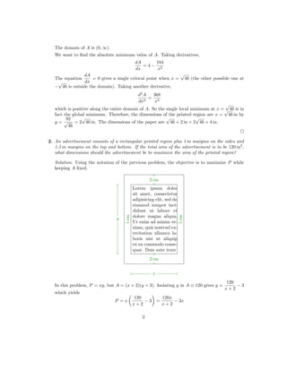 Lesson 22: Optimization Problems (worksheet solutions) | PDF