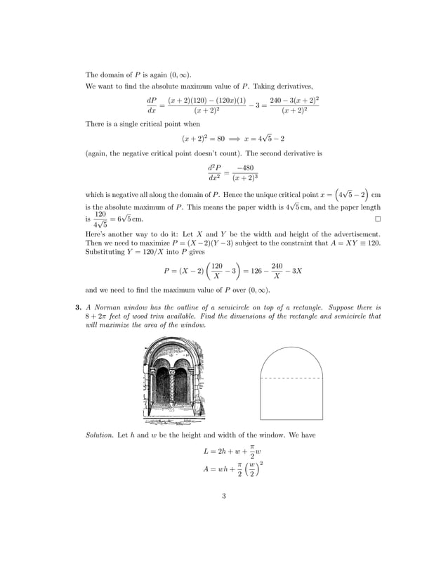 Lesson 22: Optimization Problems (worksheet solutions) | PDF