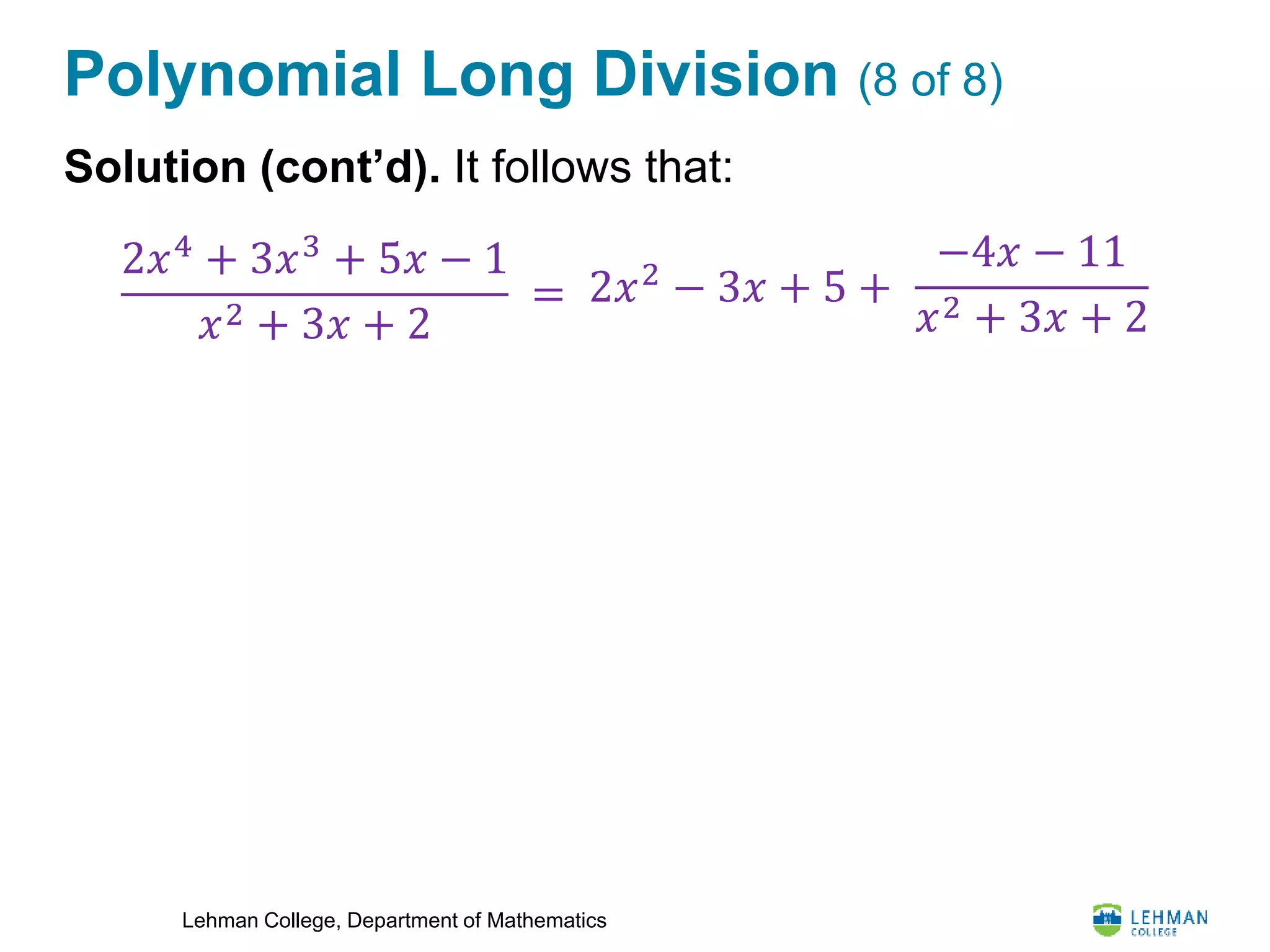 Lesson 22: Polynomial Long Division | PPTX