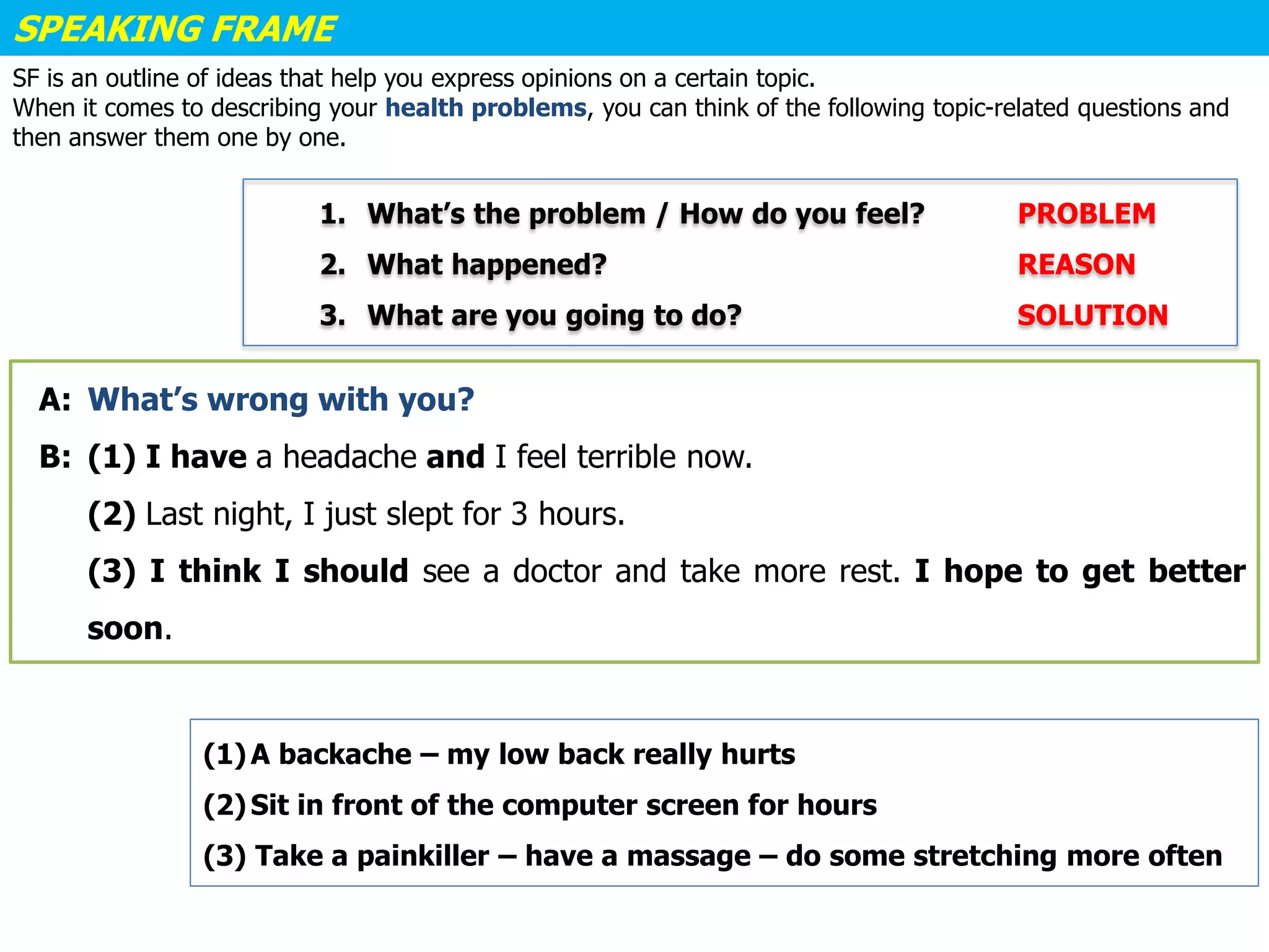 Lesson 22 review speaking frame 2 | PDF