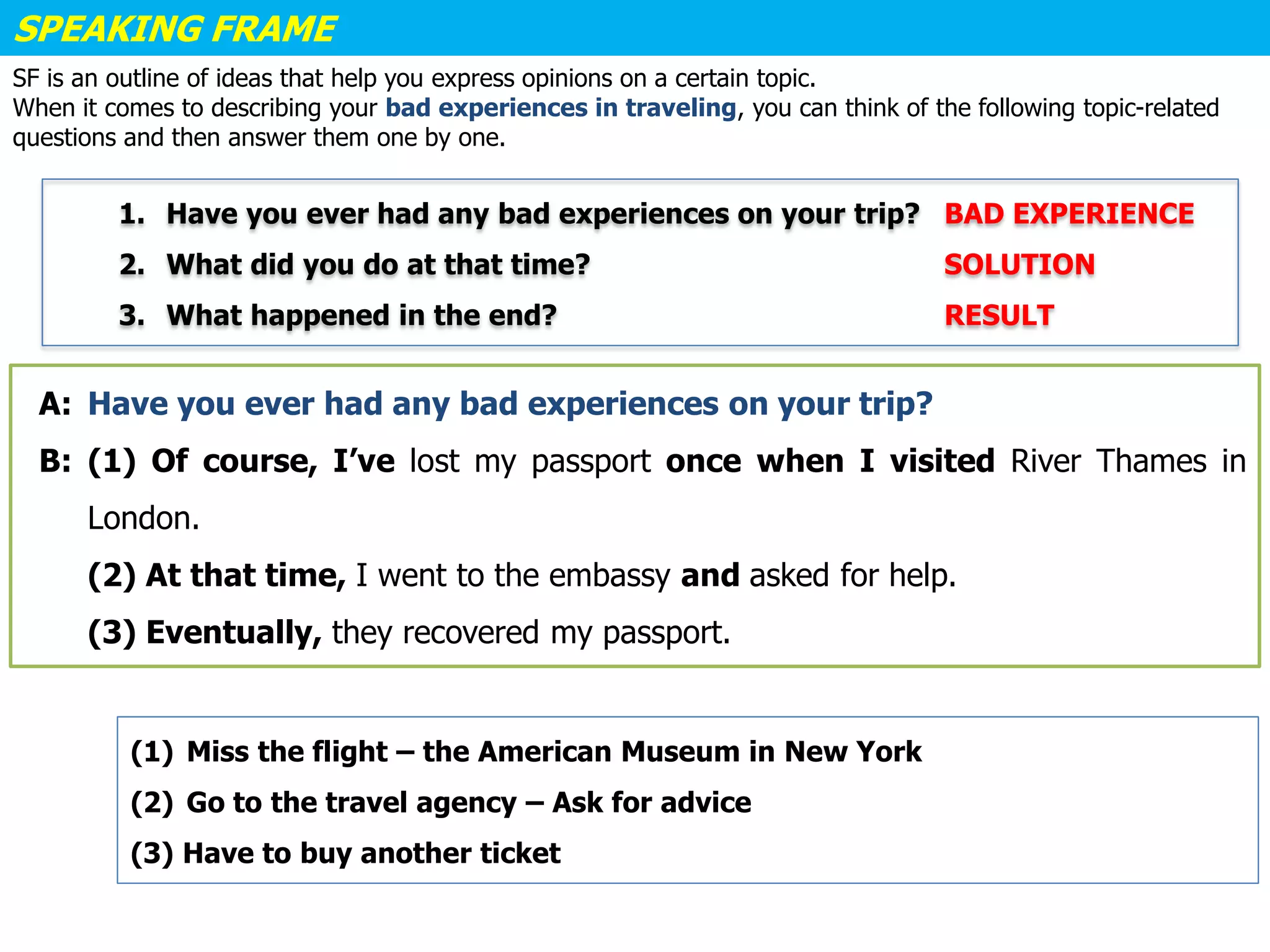 Lesson 22 review speaking frame 2 | PDF