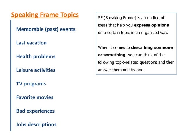 Lesson 22 review speaking frame 2 | PPT