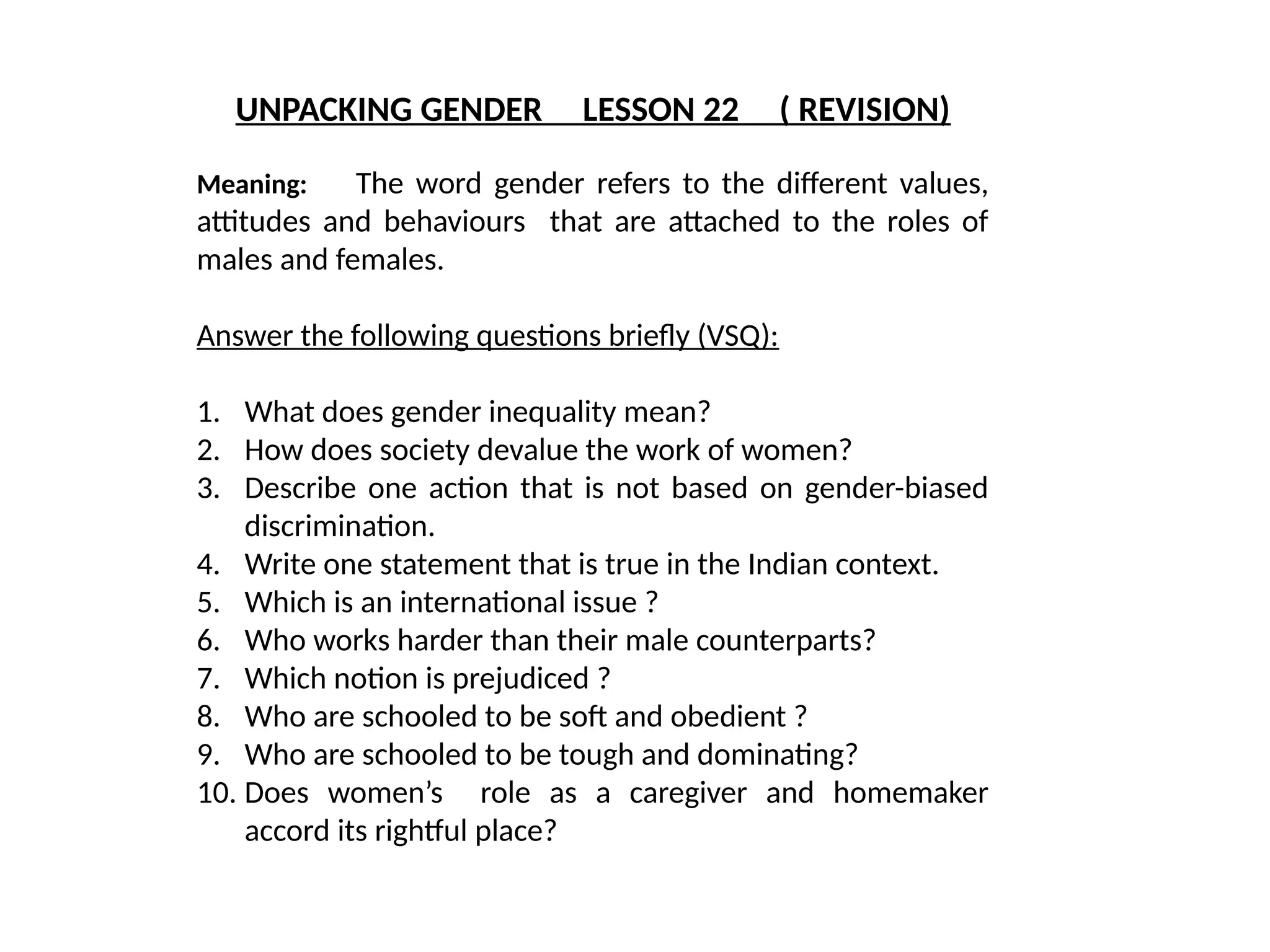 Lesson 22 Class 7 Social Science Gender Role | PPTX