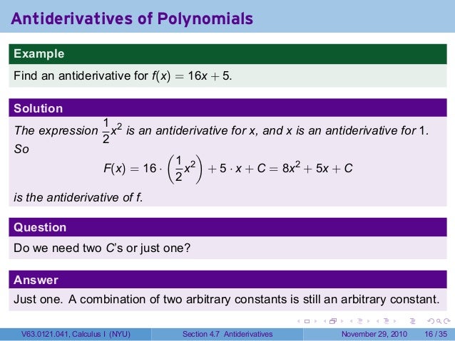 Lesson 23: Antiderivatives (Section 041 slides)