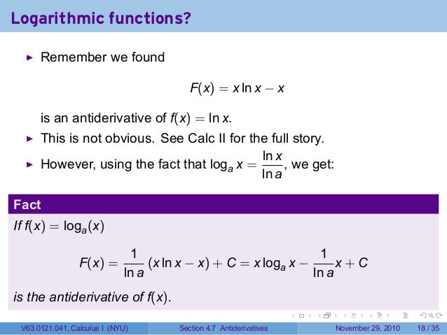 Lesson 23: Antiderivatives (Section 041 slides)