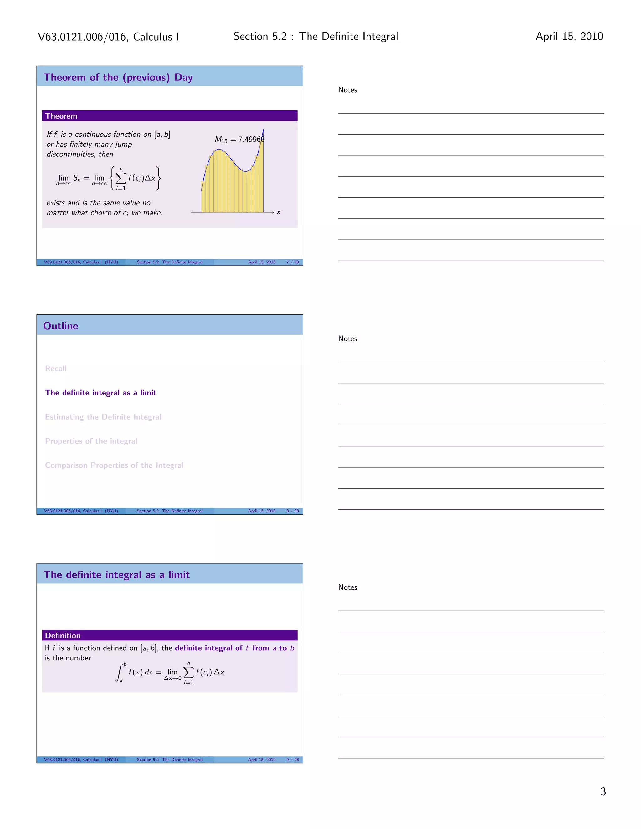 Lesson 23: The Definite Integral (handout) | PDF
