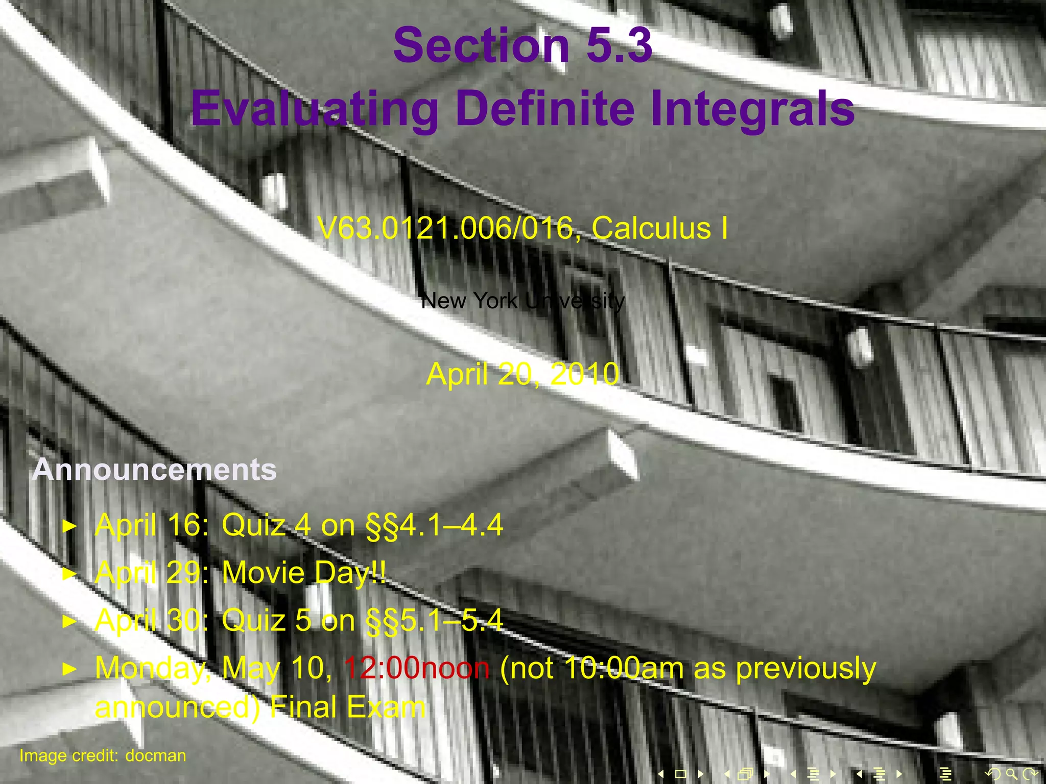 Lesson 24 Evaluating Definite Integrals Slides Ppt