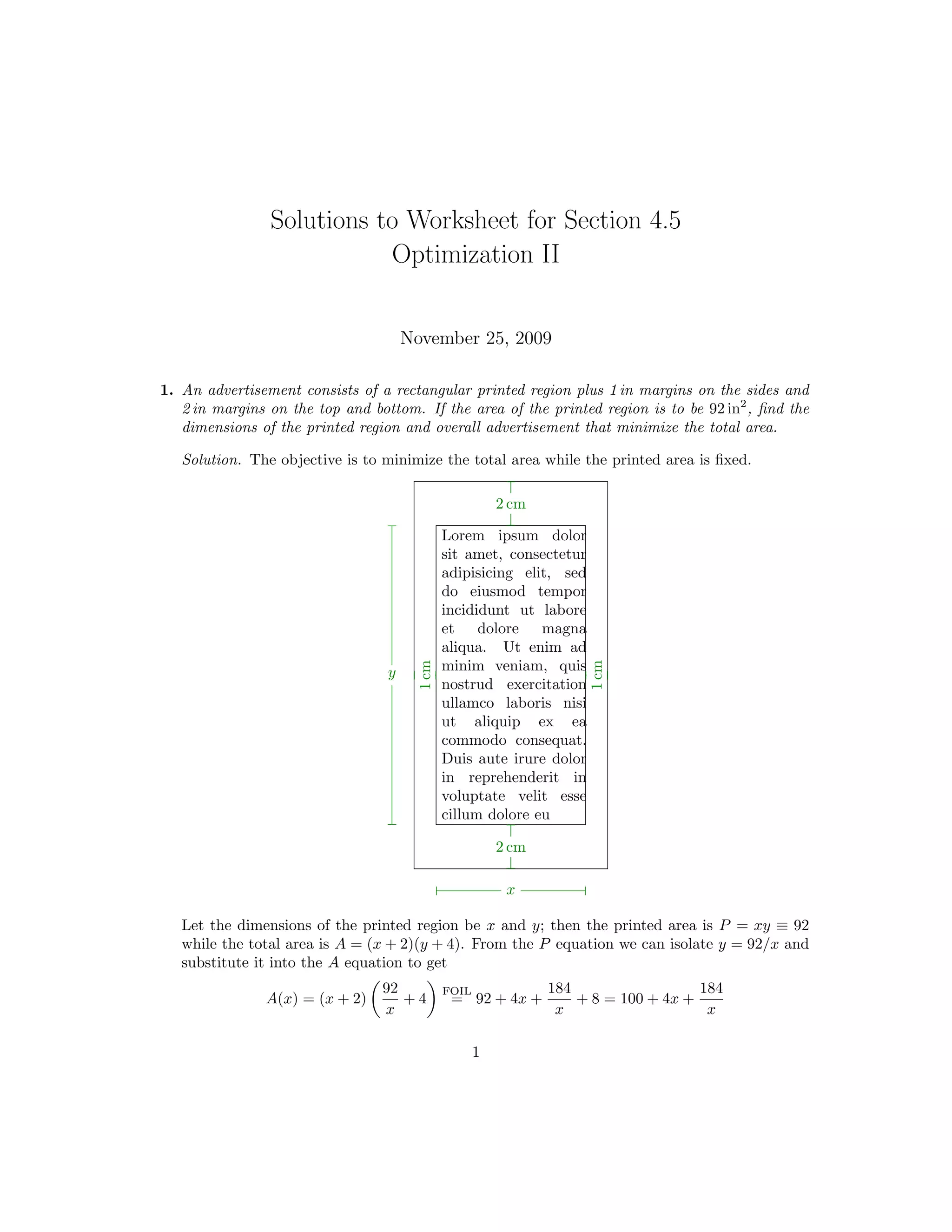 Lesson 24: Optimization (worksheet solutions) | PDF | Physics | Science