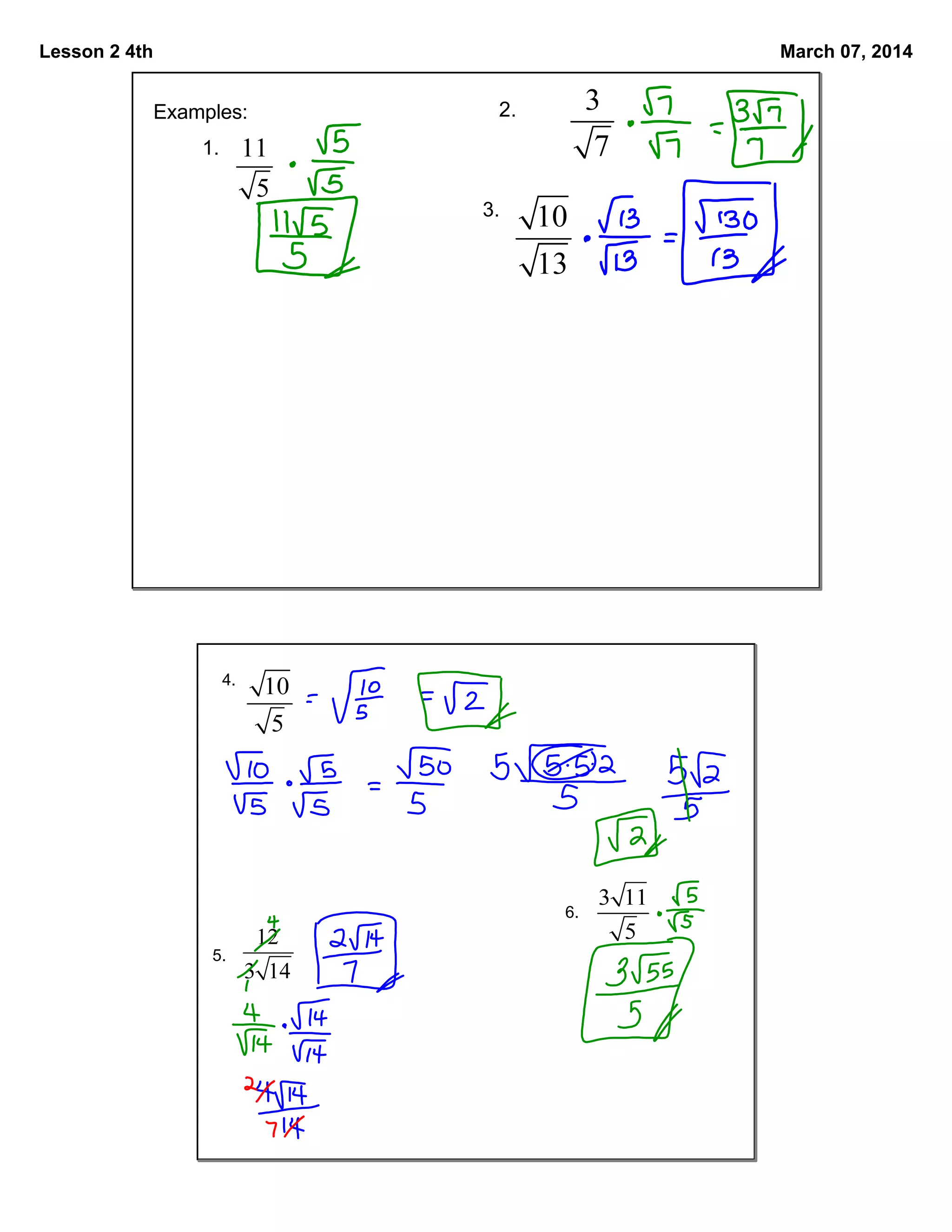 Dividing Radicals, Rationalizing the Denominator | PDF