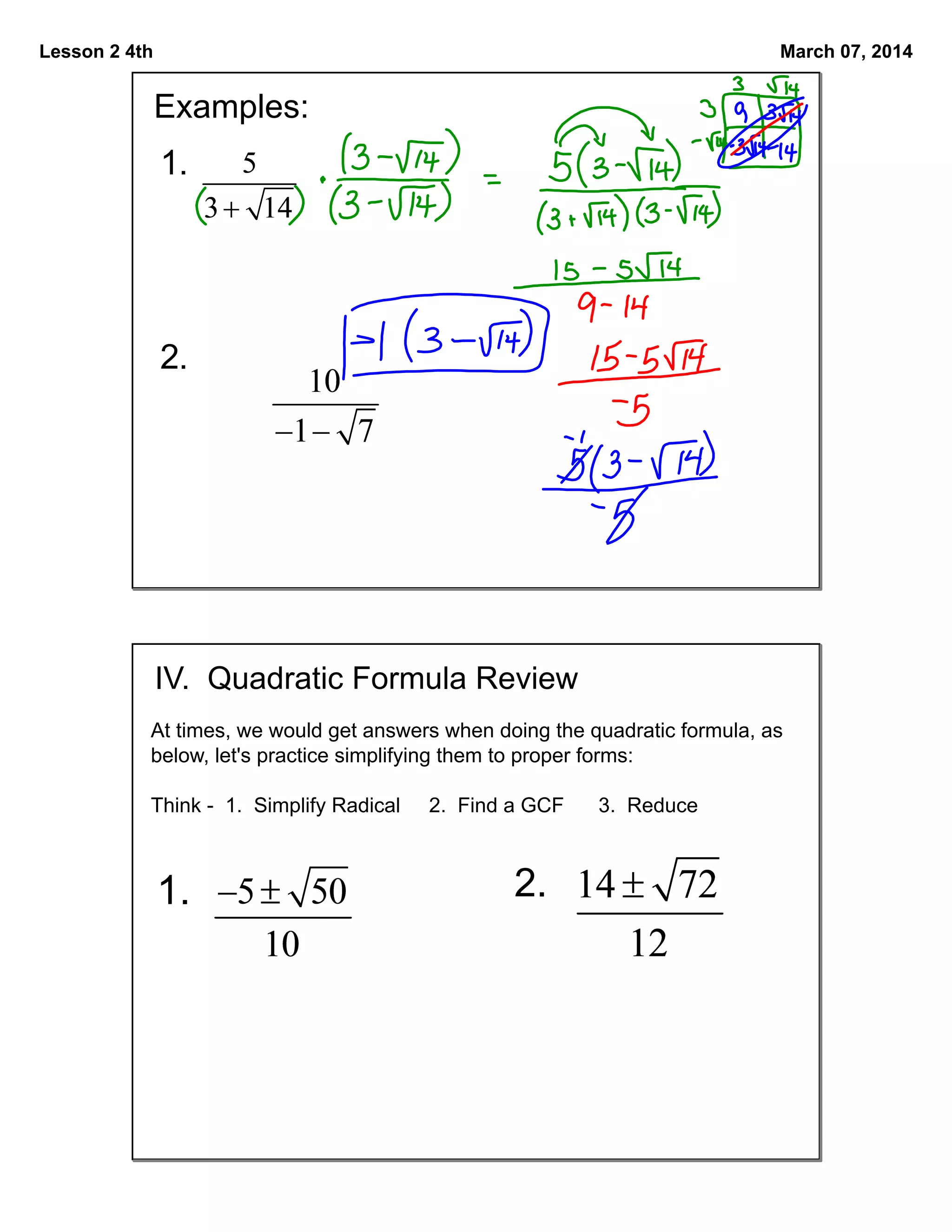 Dividing Radicals, Rationalizing the Denominator | PDF