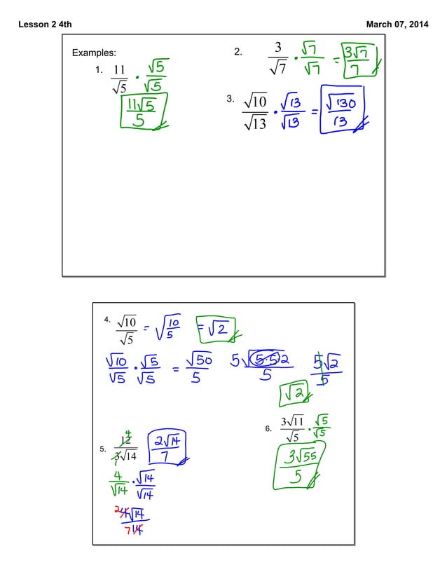 Dividing Radicals, Rationalizing the Denominator | PDF