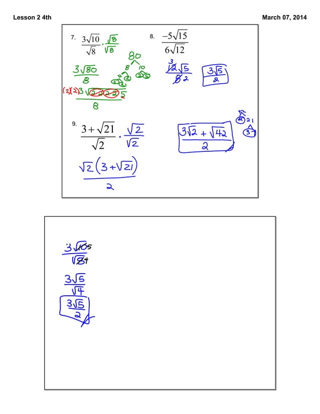 Dividing Radicals, Rationalizing the Denominator | PDF