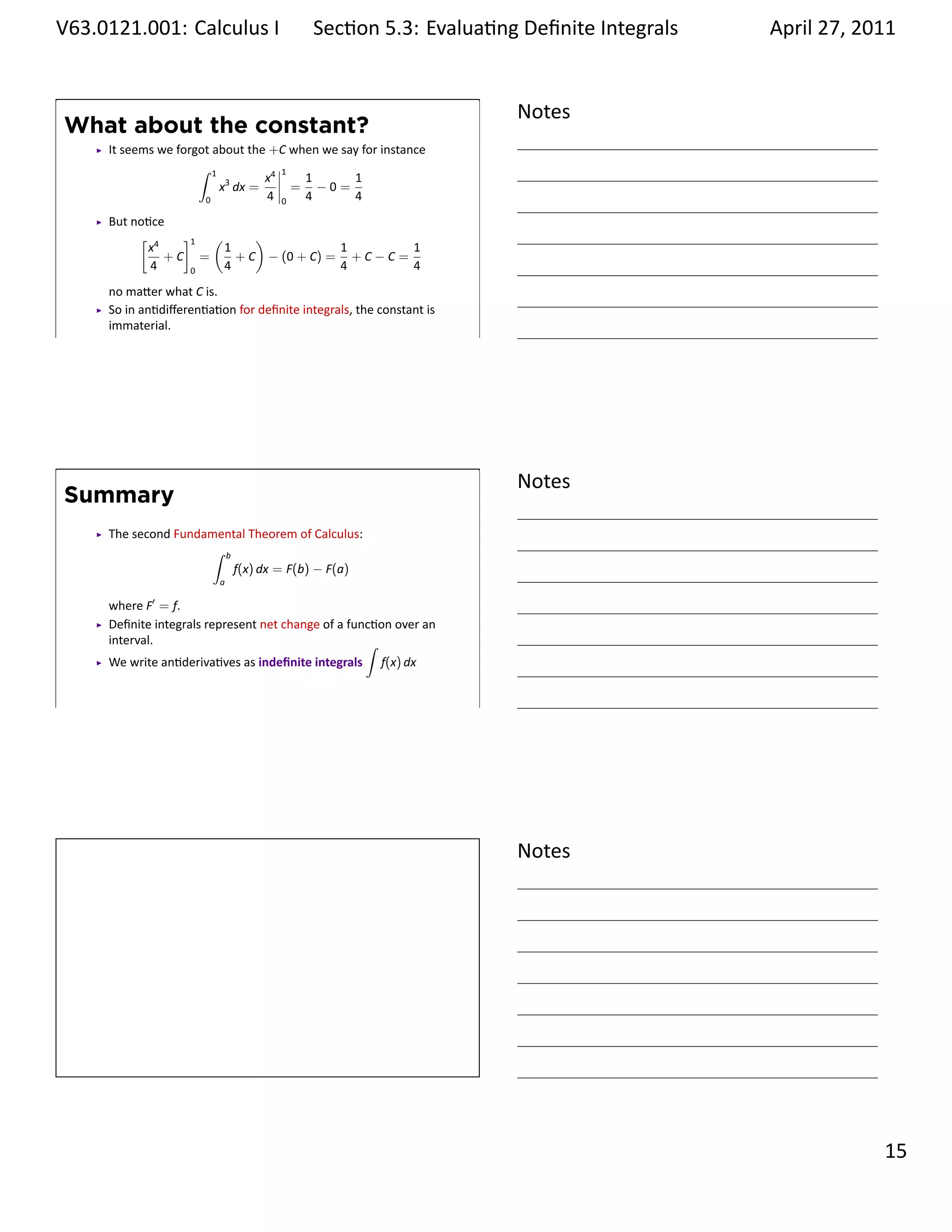 Lesson 25: Evaluating Definite Integrals (handout) | PDF | Physics | Science