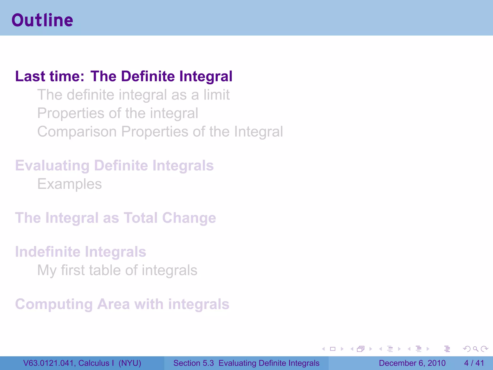 Lesson 25: Evaluating Definite Integrals (Section 041 slides) | PDF