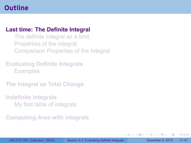 Lesson 25: Evaluating Definite Integrals (Section 041 slides) | PPT