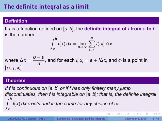 Lesson 25: Evaluating Definite Integrals (Section 041 slides) | PPT