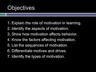 Facilitating Human Learning, Motivations and Drives | PPTX
