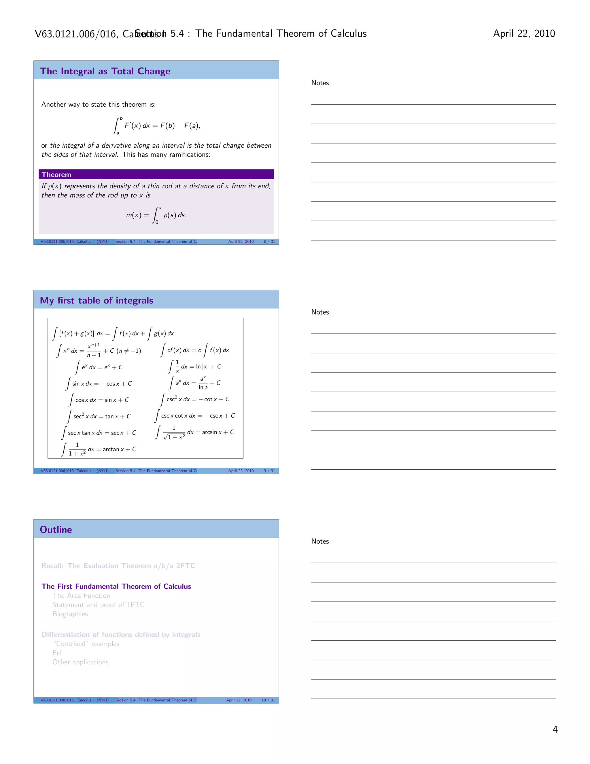 Lesson 25: The Fundamental Theorem of Calculus (handout) | PDF
