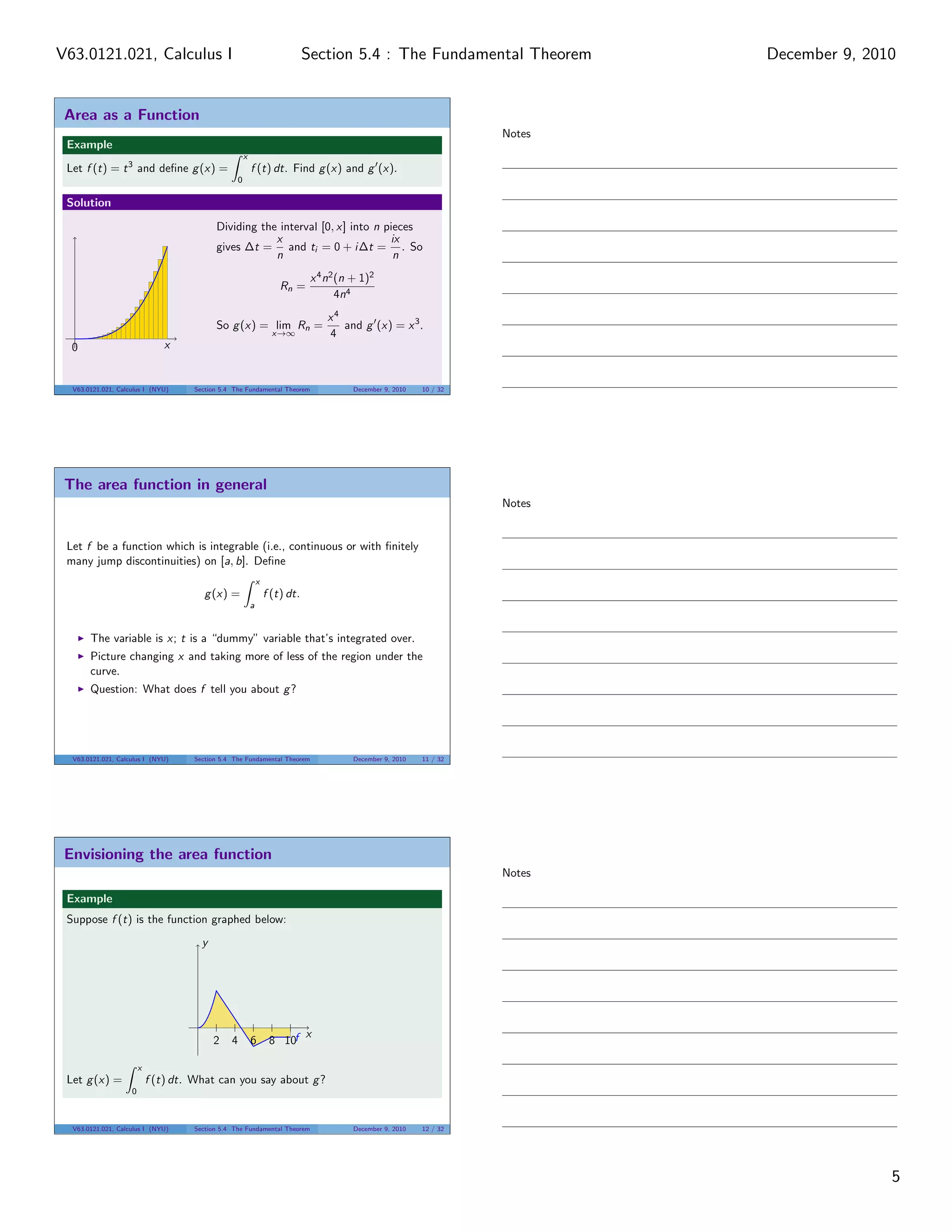 Lesson 26: The Fundamental Theorem of Calculus (Section 021 handout) | PDF