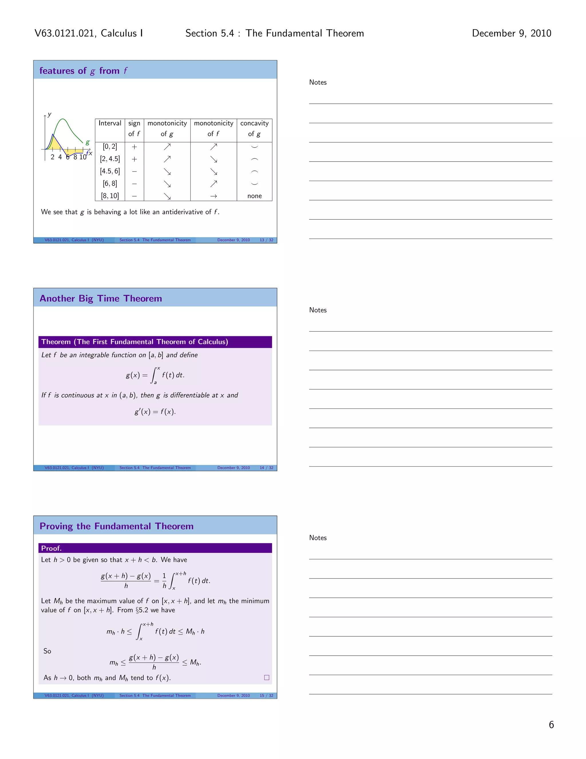 Lesson 26: The Fundamental Theorem of Calculus (Section 021 handout) | PDF