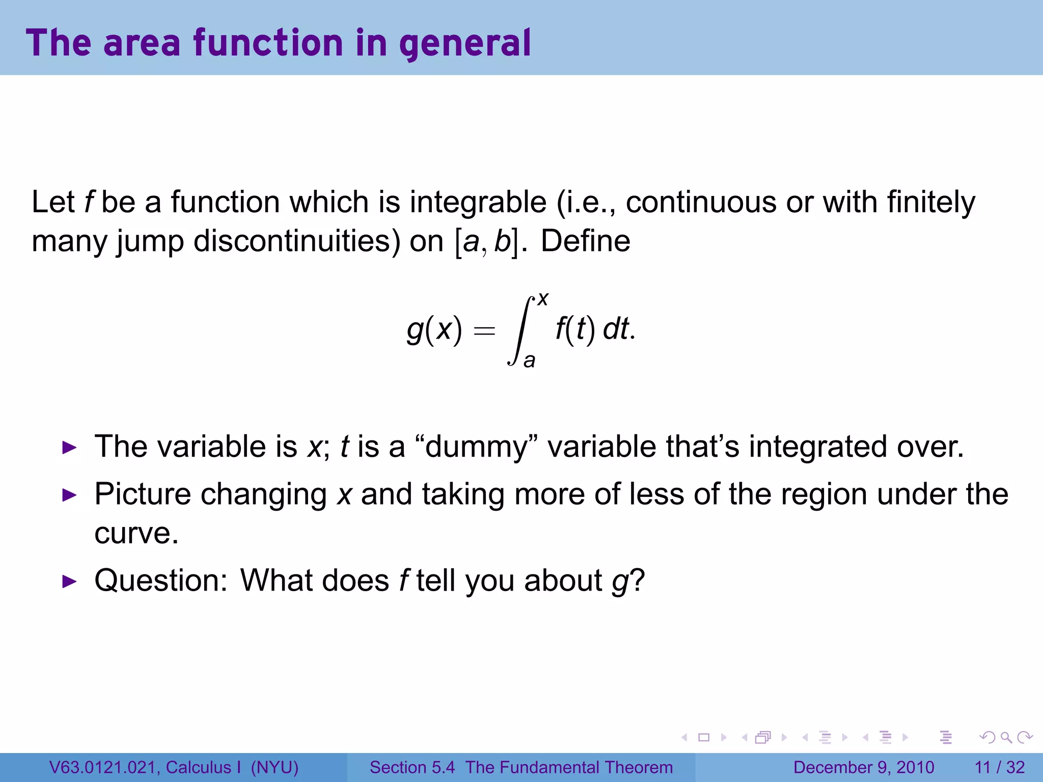 Lesson 26: The Fundamental Theorem of Calculus (Section 021 slides) | PPT