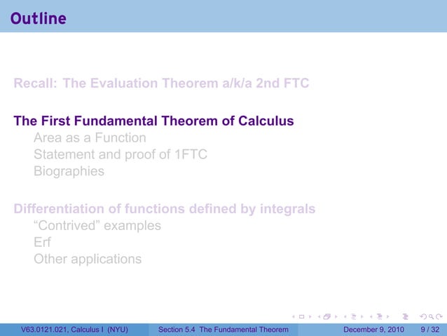 Lesson 26: The Fundamental Theorem of Calculus (Section 021 slides) | PPT