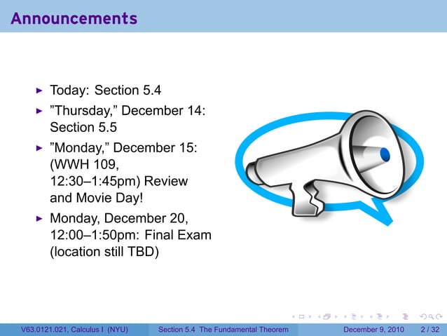 Lesson 26: The Fundamental Theorem of Calculus (Section 021 slides) | PPT