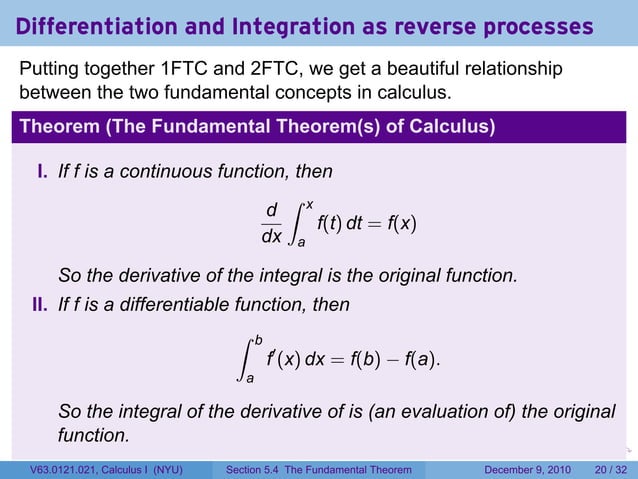 Lesson 26: The Fundamental Theorem of Calculus (Section 021 slides) | PPT