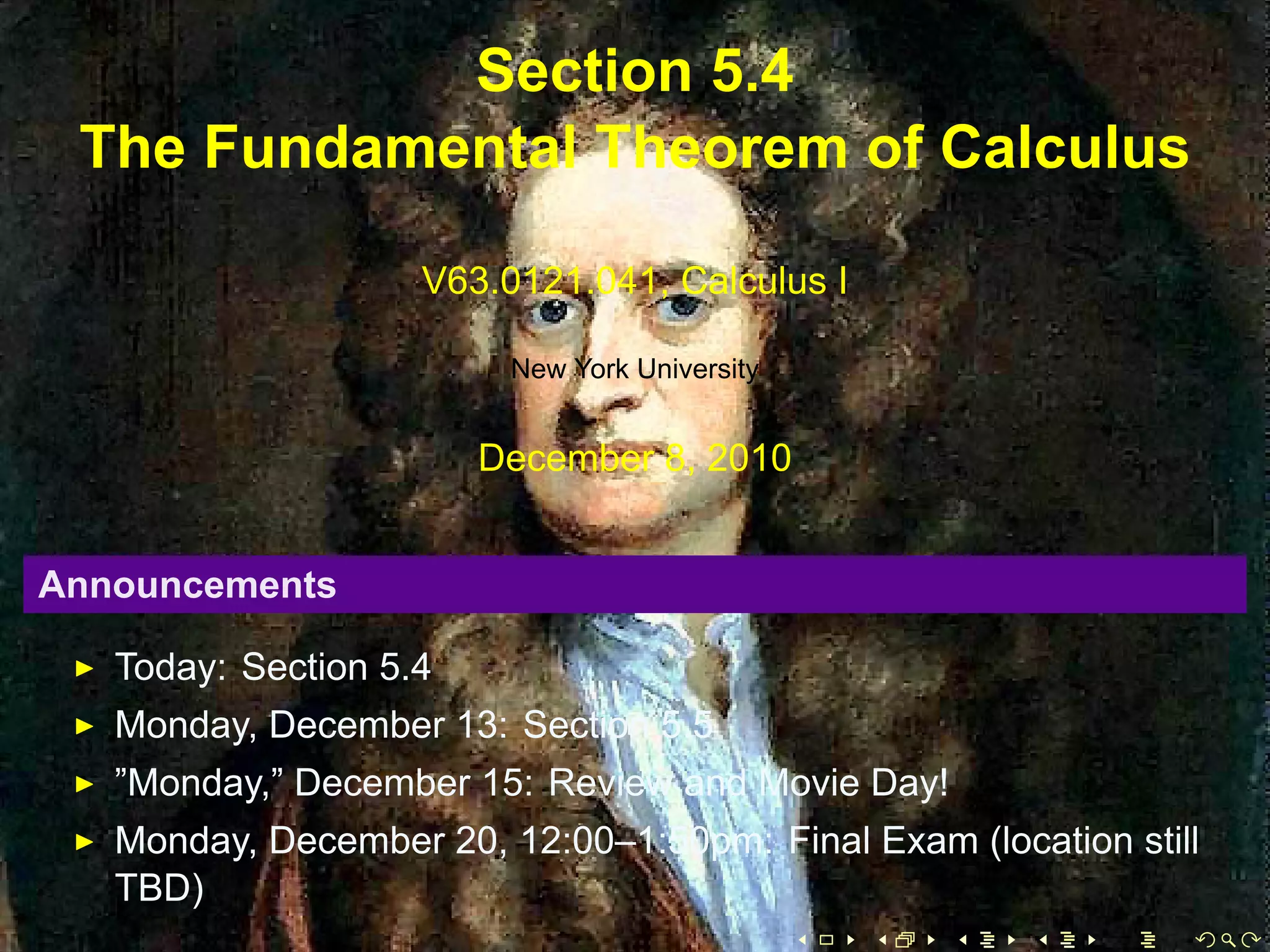 Lesson 26: The Fundamental Theorem of Calculus (Section 041 slides) | PPT