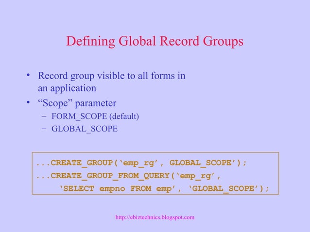 Oracle Forms Record Groups Ppt Databases Computer Software And