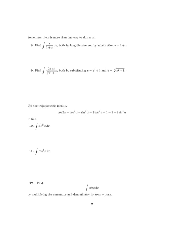 Lesson 27: Integration by Substitution (worksheet) | PDF