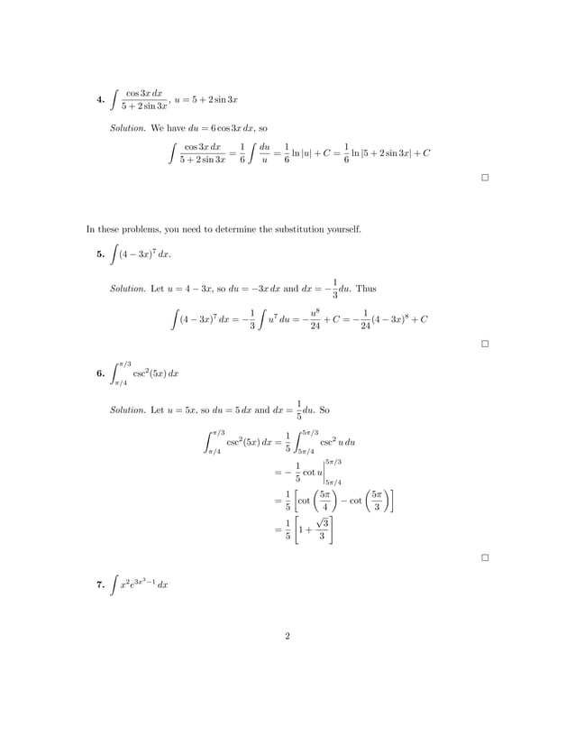 Lesson 28: Integration by Substitution (worksheet solutions) | PDF