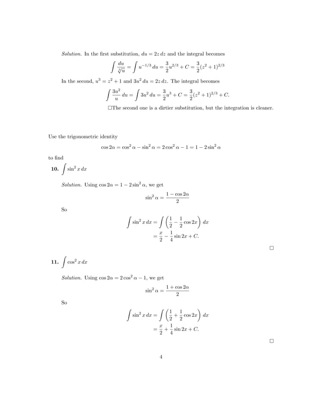 Lesson 28: Integration by Substitution (worksheet solutions) | PDF