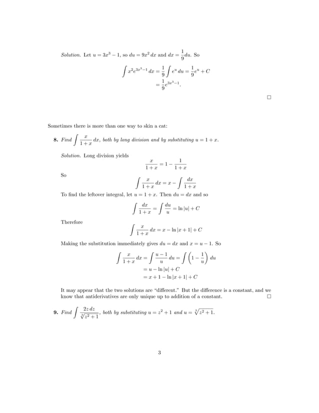 Lesson 28 Integration By Substitution Worksheet Solutions