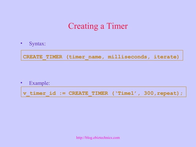 Oracle Forms : Timers | PPT | Computing | Technology & Computing